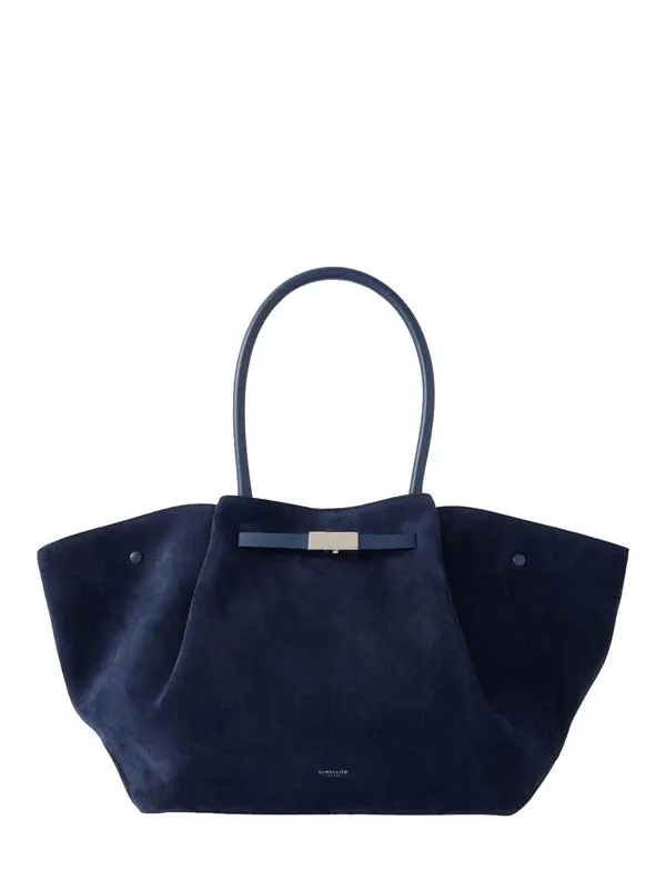 DEMELLIER New York Large Leather-trimmed Suede Tote - Blue