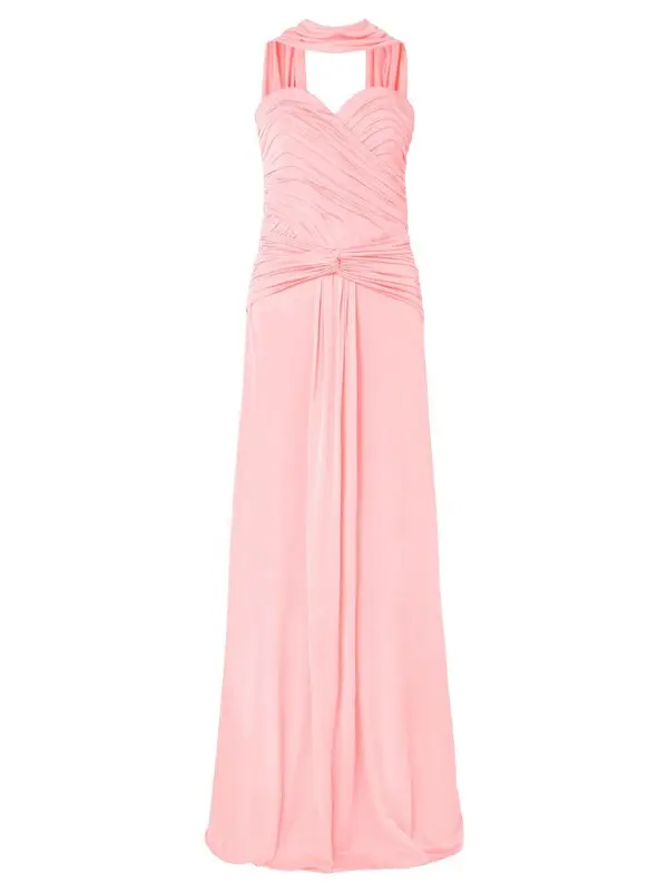THE NEW ARRIVALS ILKYAZ OZEL Scarf-detailed Draped Jersey Gown - Pink