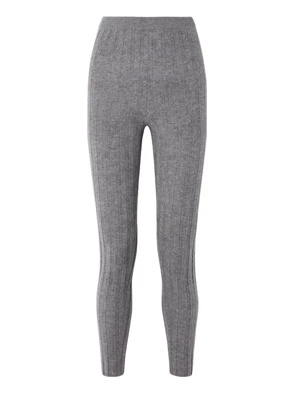 THE ELDER STATESMAN Ribbed Cashmere Leggings - Gray