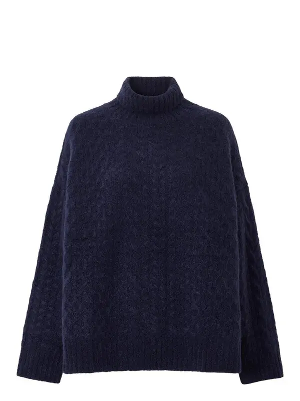 THE ELDER STATESMAN Cable-knit Cashmere And Silk-blend Turtleneck Sweater - Blue