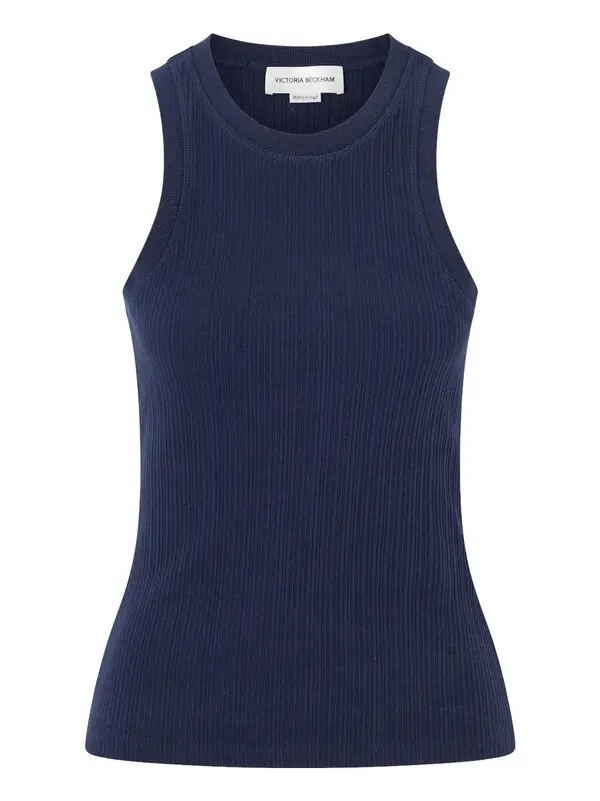 Victoria Beckham Ribbed Stretch Organic Cotton Tank - Blue