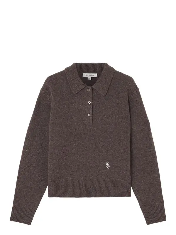 SPORTY & RICH Src Embroidered Cashmere And Wool-blend Polo Sweater - Brown