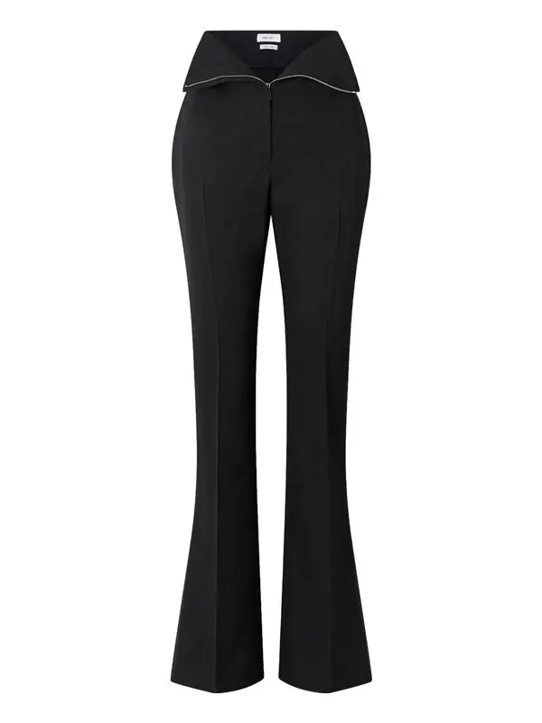Alexander McQueen Pleated Zip-detailed Flared Pants - Black