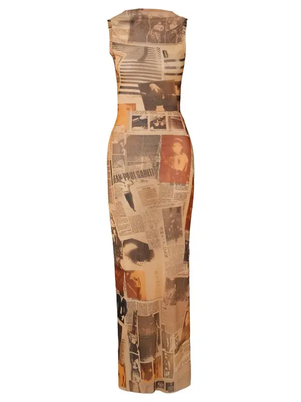 Jean Paul Gaultier Journal Open-back Printed Mesh Maxi Dress - Neutrals
