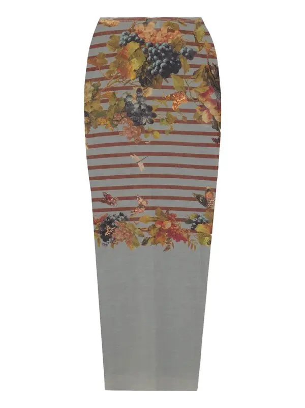 Jean Paul Gaultier Marinière Grape Printed Mesh Midi Skirt - Gray