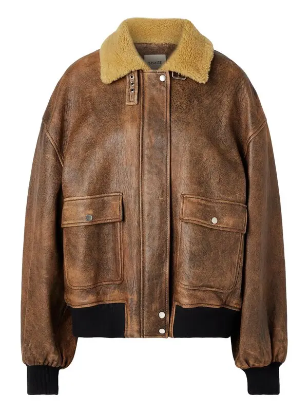 Khaite Sandor Shearling-trimmed Leather Jacket - Brown