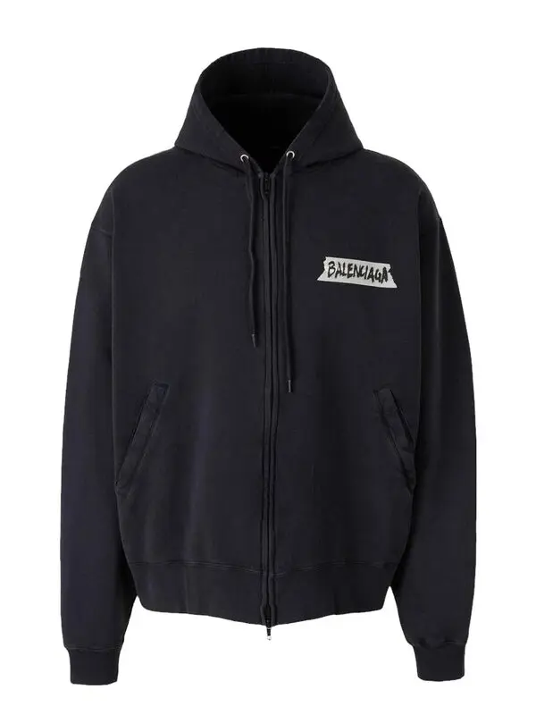 Balenciaga Zip-up Terry Cloth Hoodie - Black