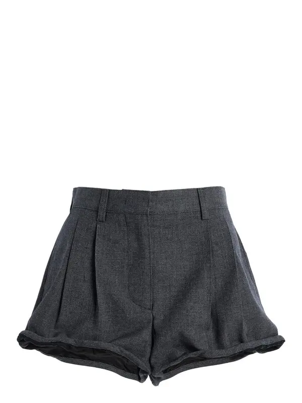 Prada Pleated Grisaille Wool Shorts - Grey