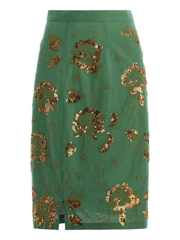 ALL THAT REMAINS Sequined Cotton Midi Skirt - Green