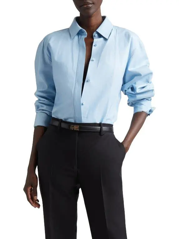 TOM FORD French Plongé Leather Button-up Shirt - Pale Blue
