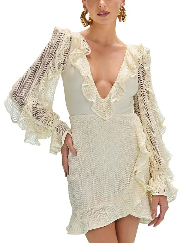PatBO Wave Mesh Mini Dress - Off White