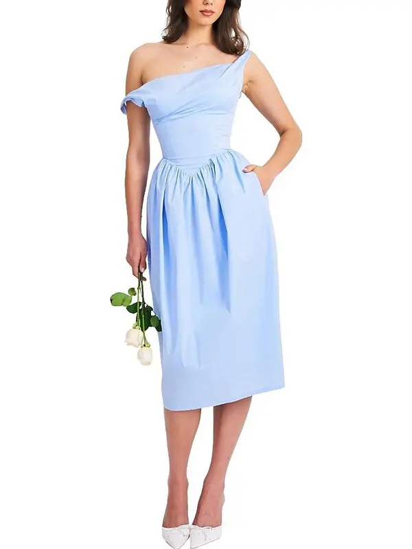 MISS CIRCLE NEW YORK Reina Drop Waist Corset Midi Dress - Blue