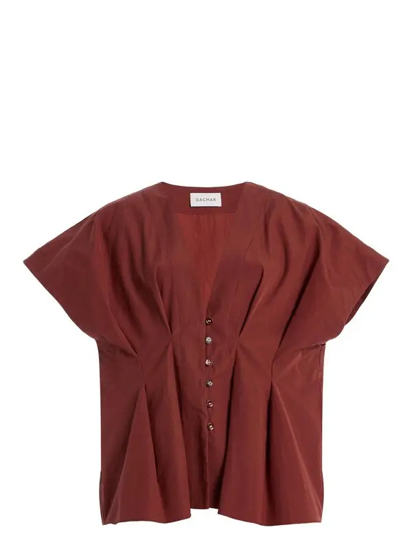 HOUSE OF DAGMAR Cinched Cotton Top - Brown