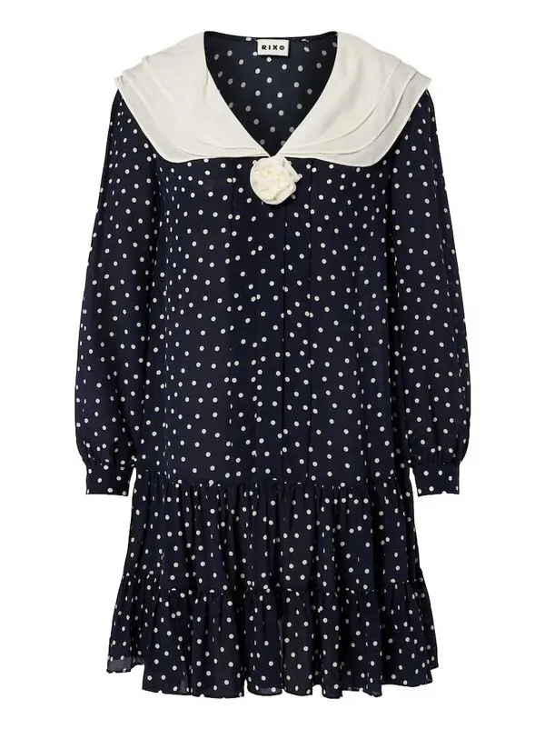 Rixo Valetta Polka-dot Silk Crepe Minidress - Blue