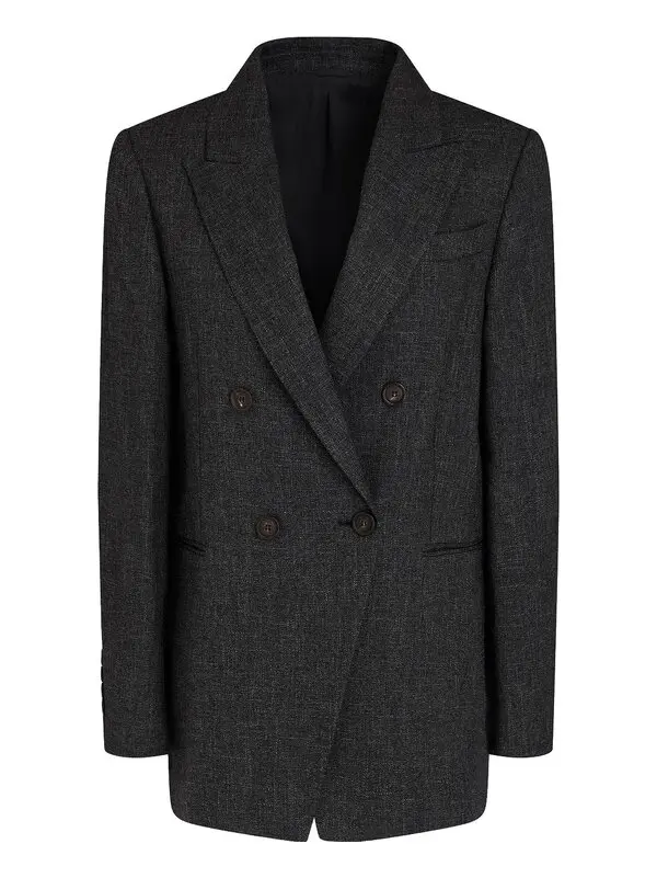 Brunello Cucinelli Double-breasted Woven Blazer - Dark Gray