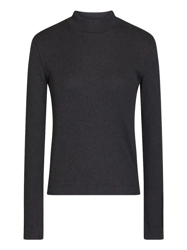 Brunello Cucinelli Bead-embellished Ribbed Cotton-jersey Turtleneck Top - Dark Gray