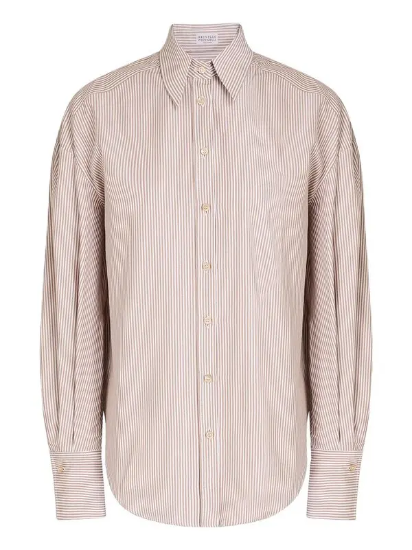 Brunello Cucinelli Metallic Striped Cotton-blend Oxford Shirt - Beige