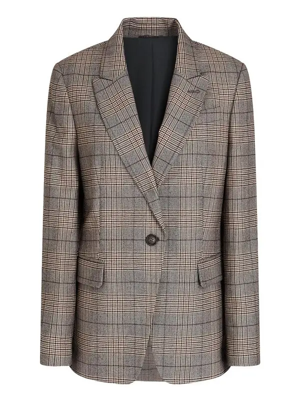 Brunello Cucinelli Bead-embellished Checked Wool-blend Blazer - Brown