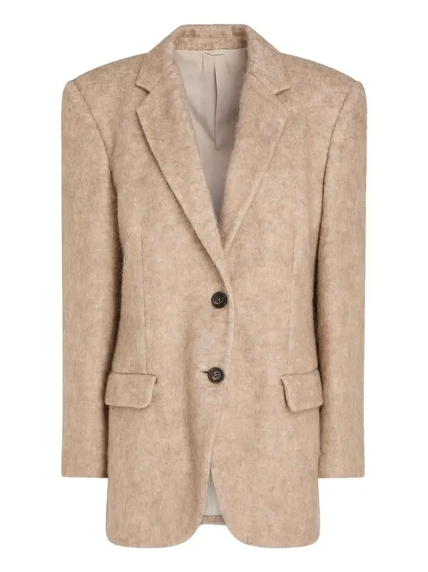Brunello Cucinelli Mélange Brushed Knitted Blazer - Beige