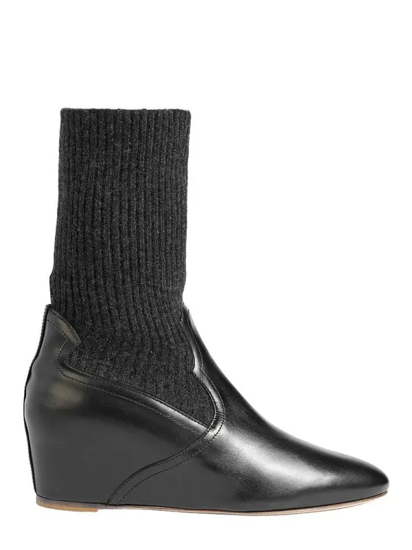 Gabriela Hearst Abner Leather And Ribbed-knit Wedge Ankle Boots - Black