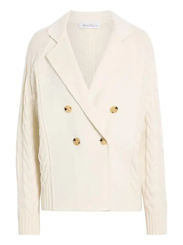 Max Mara Micio Felt-paneled Cable-knit Wool And Cashmere-blend Blazer - Ivory