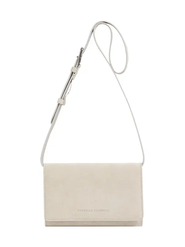 Brunello Cucinelli Suede Shoulder Bag - Stone