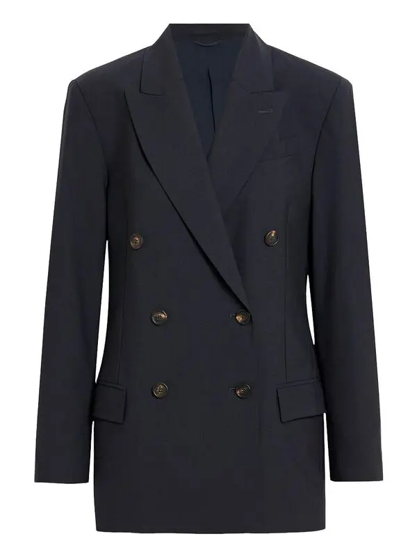 Brunello Cucinelli Double-breasted Wool-blend Blazer - Midnight Blue