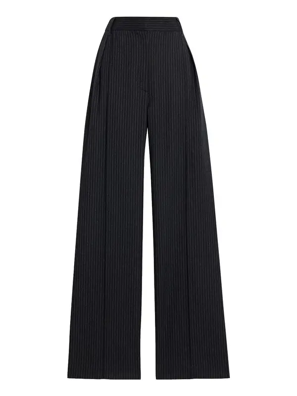 Brunello Cucinelli Pinstriped Wool-blend Wide-leg Pants - Midnight Blue