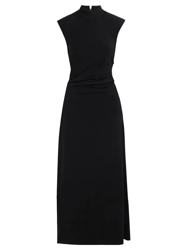 Brunello Cucinelli Draped Wool-blend Jersey Maxi Dress - Black