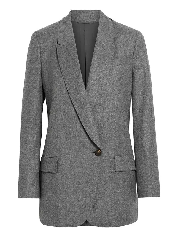 Brunello Cucinelli Double-breasted Metallic Wool-blend Blazer - Anthracite