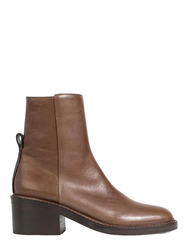 Brunello Cucinelli Bead-embellished Leather Ankle Boots - Taupe