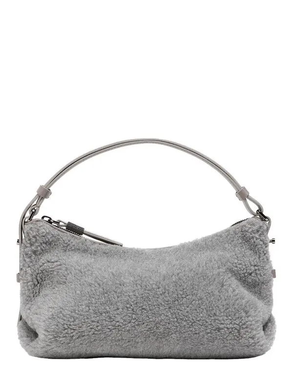 Brunello Cucinelli Leather-trimmed Shearling Tote - Gray