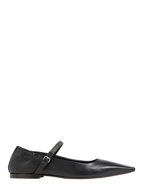 Brunello Cucinelli Leather Mary Jane Flats - Black