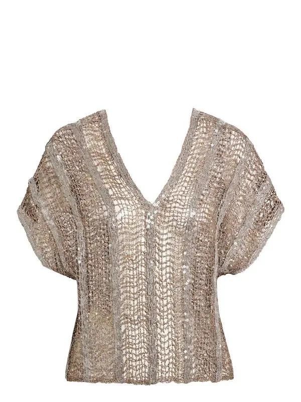 Brunello Cucinelli Sequin-embellished Open-knit Top - Light Gray