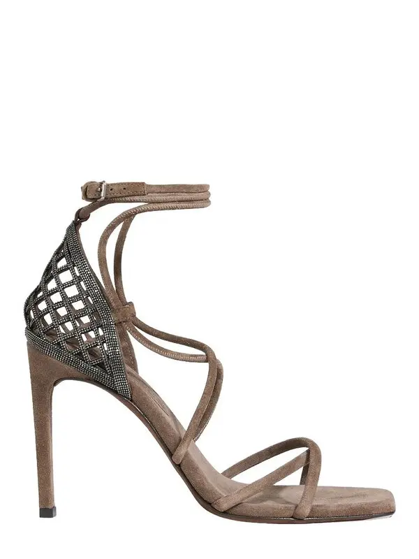 Brunello Cucinelli Bead-embellished Suede Sandals - Taupe