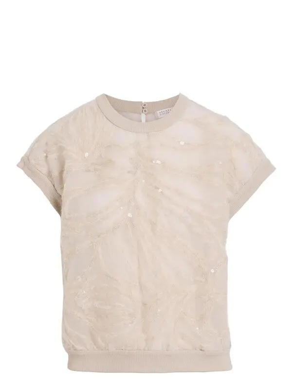 Brunello Cucinelli Embellished Silk-organza Top - Beige