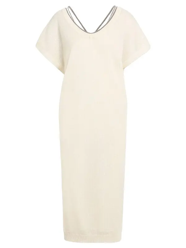 Brunello Cucinelli Embellished Linen And Silk-blend Midi Dress - Ivory
