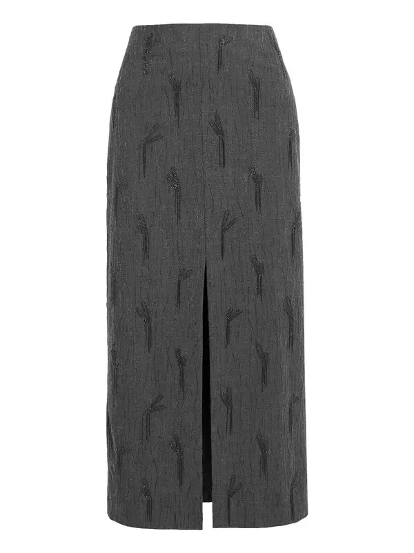 Brunello Cucinelli Embellished Wool-blend Midi Skirt - Dark Gray