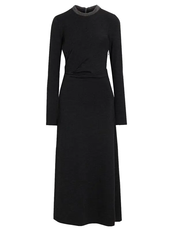 Brunello Cucinelli Bead-embellished Wool-blend Midi Dress - Charcoal