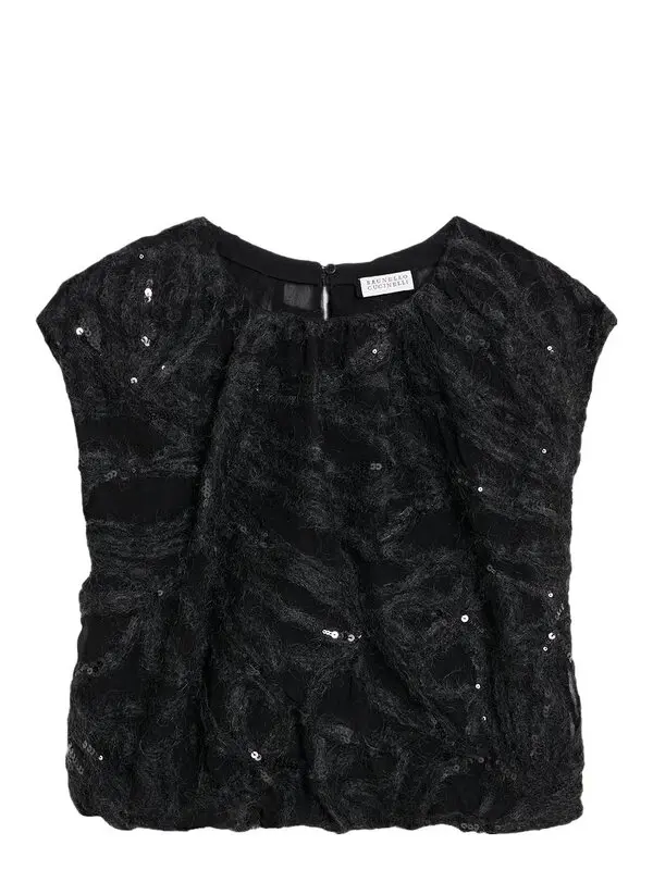 Brunello Cucinelli Sequin-embellished Silk-organza Top - Black