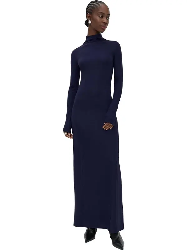 Sea Elsa Lurex Turtleneck Maxi Dress - Dark Blue
