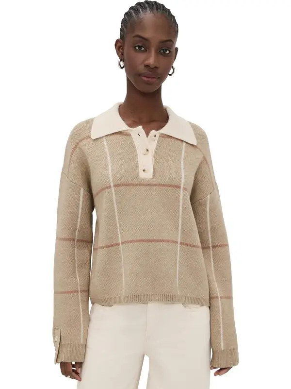 LITTLE LIES Checked Polo Sweater - Beige