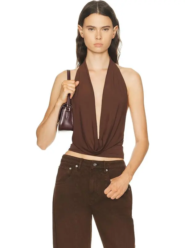 MIMCHIK Nico Cowl Halter Top - Chocolate