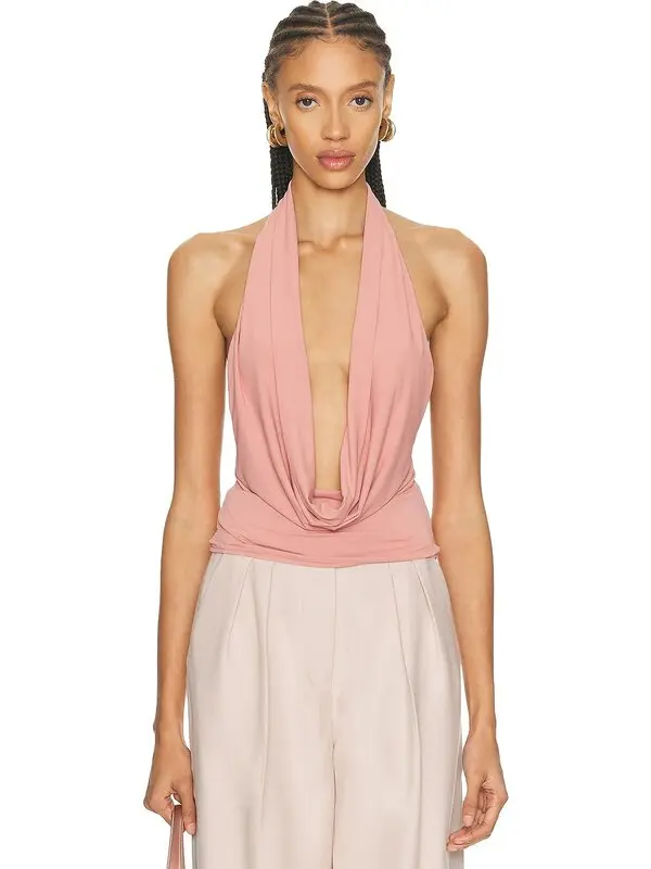 MIMCHIK Nico Cowl Halter Top - Dusty Rose