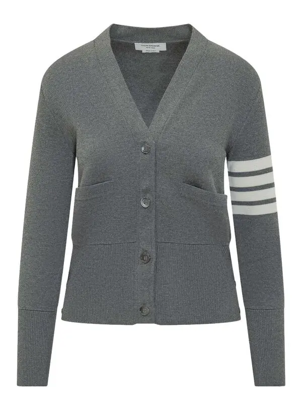 Thom Browne Classic Milan Cardigan With Four-bar Detailing - Grey