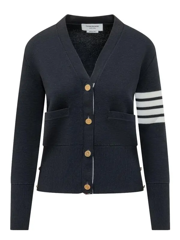 Thom Browne Classic Milan Cardigan With Four-bar Detailing - Blue