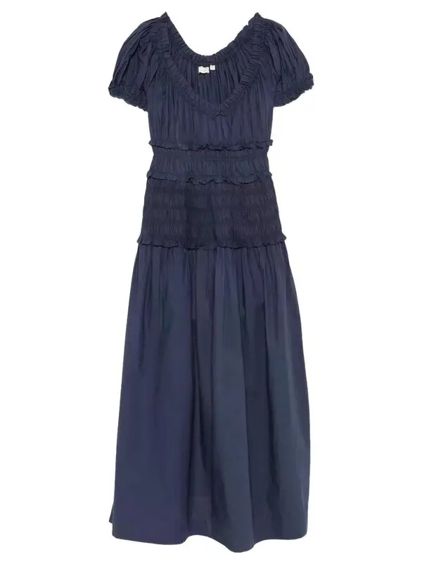 DÔEN Leanne Ruffled Midi Dress - Blue