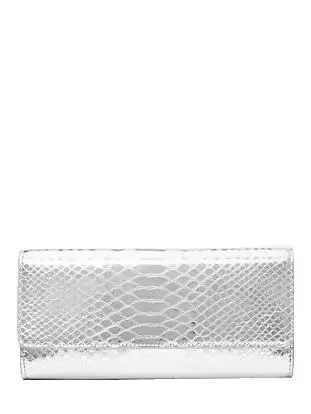Michael Kors Metallic Python Embossed Leather Cate Clutch - Silver