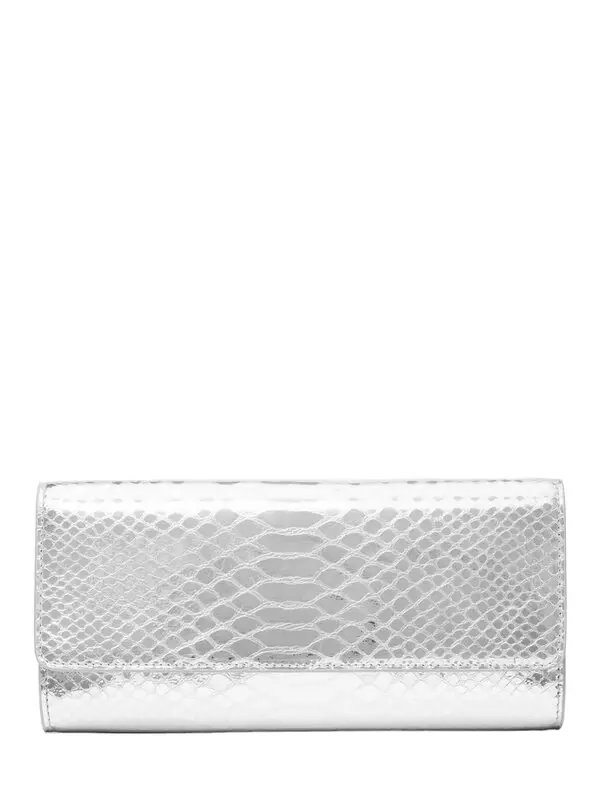 Michael Kors Cate Metallic Snake Embossed Leather Clutch - Silver