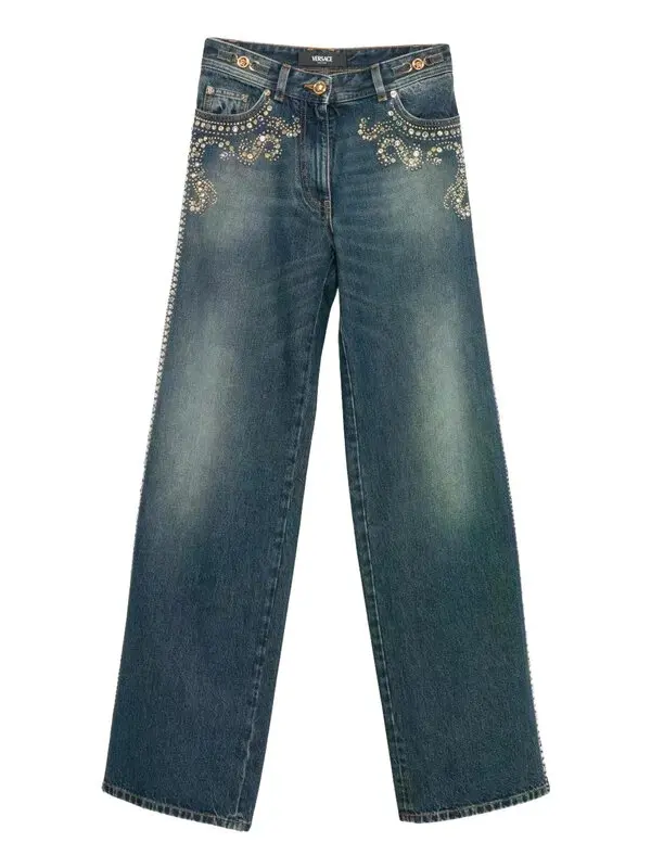 Versace Stud-embellished Straight-leg Jeans - Blue